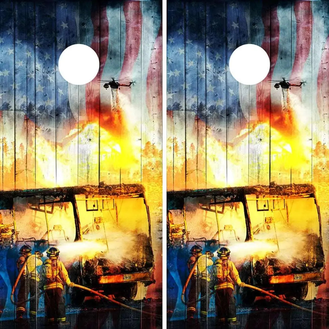 Firefighter Bus Fire Cornhole Vinyl Wraps & Cornhole Boards (2 Pack ...